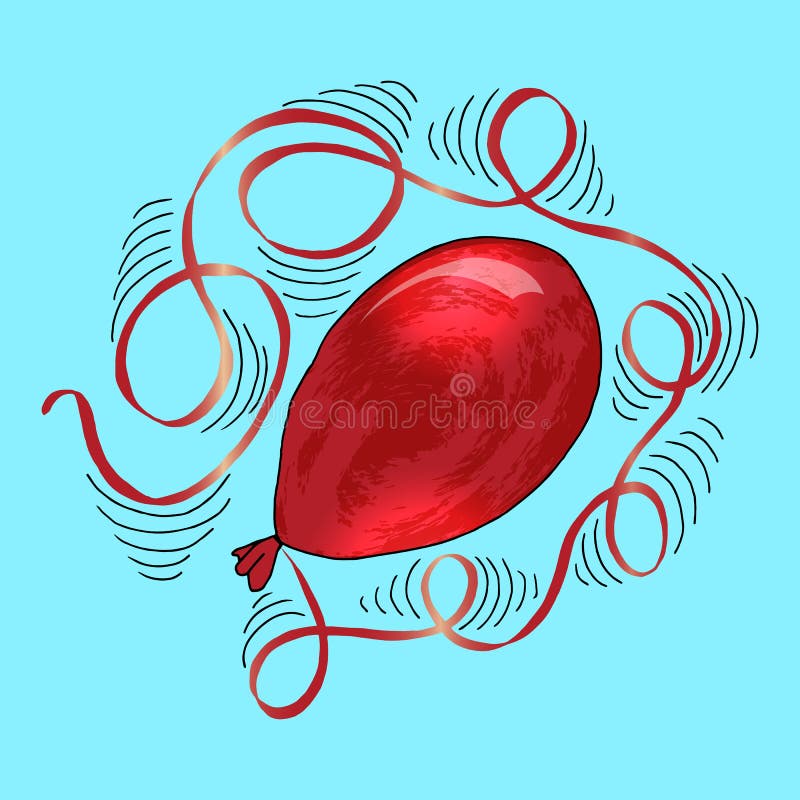 Balloon, Ribbon Flying in the Air. Hand Drawing, Grunge Texture, Motion ...
