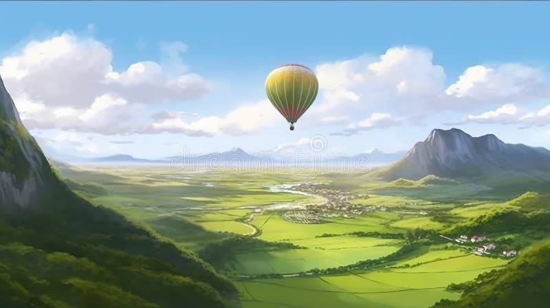 A Balloon Riding Anime Illustration, Cute Scenery, Ai Generated Image ...