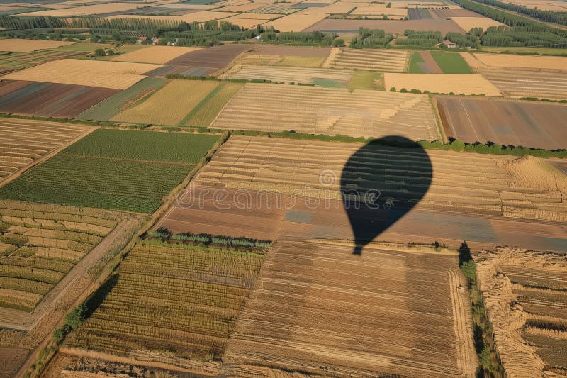 Balloon Shadow on Patchwork Farmland from Above Stock Photo - Image of ...