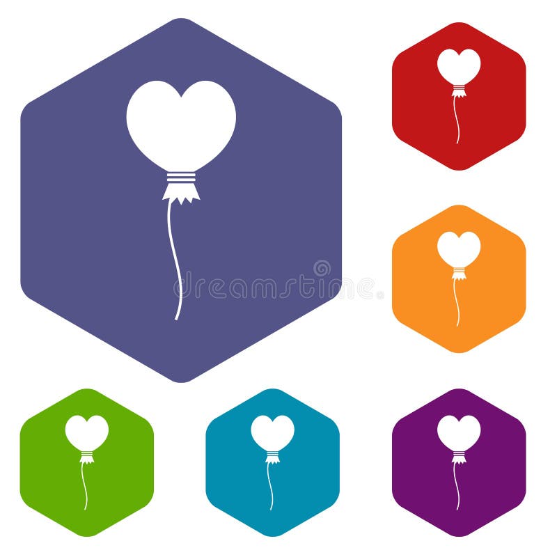 Balloon in the Shape of Heart Icons Set Hexagon Stock Vector ...