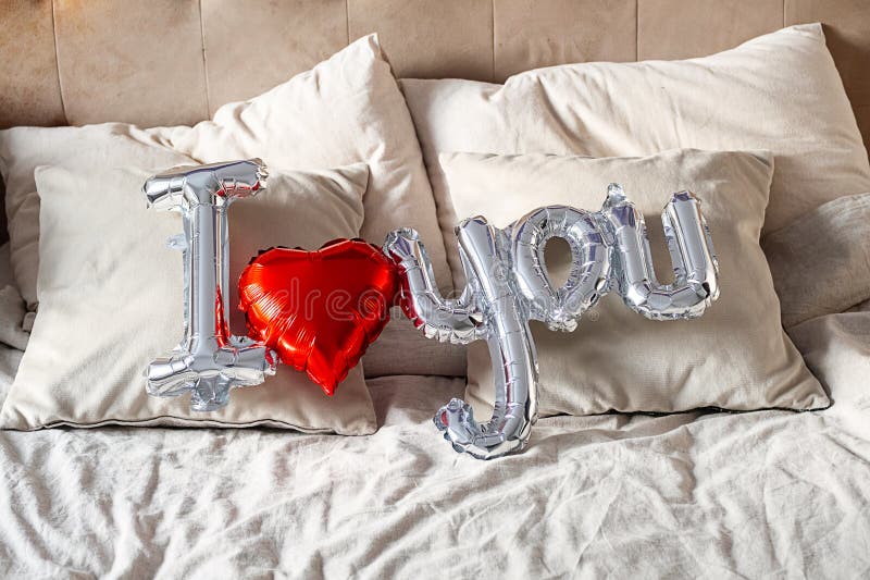 Balloon Shaped I Love You on the Bed Stock Photo - Image of celebrating ...