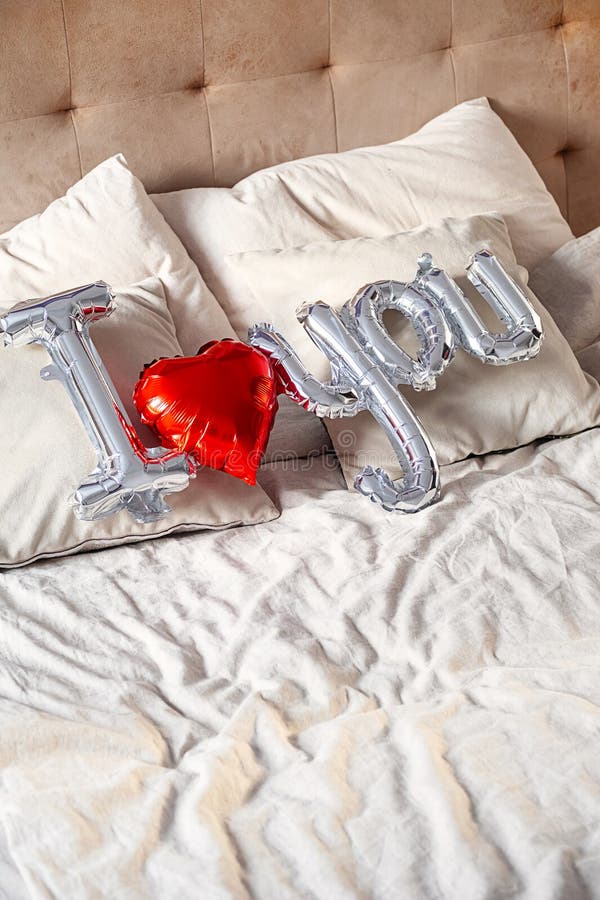 Balloon Shaped I Love You on the Bed Stock Photo - Image of feeling ...