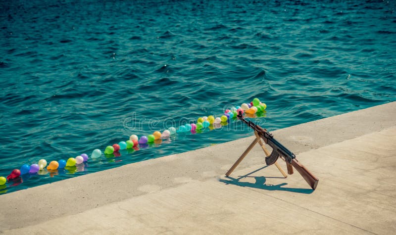 Balloon on a String for Shooting Game on Water Stock Image - Image of ...