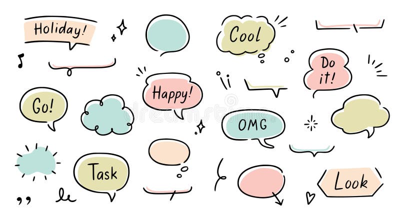 Balloon Text Frame Decoration Set. Simple Hand Drawn Pen Line Speech ...