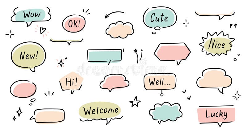 Balloon Text Frame Decoration Set. Simple Hand Drawn Pen Line Speech ...