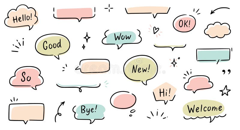 Balloon Text Frame Decoration Set. Simple Hand Drawn Pen Line Speech ...
