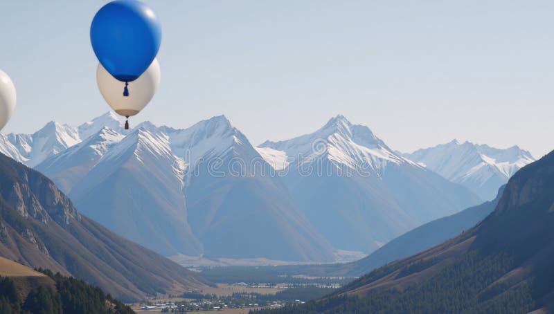 Balloonfilled Outdoor Scene Featuring Mountains in the Backdrop Stock ...