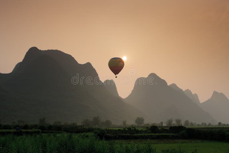 Ballooning Over Karst Terrain Stock Image - Image of balloon ...