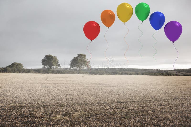 Balloons above a field stock illustration. Illustration of balloon ...