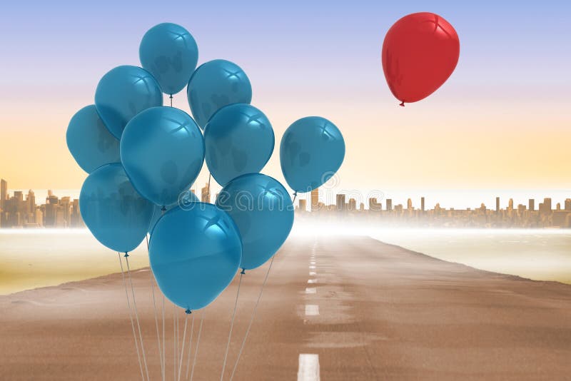 Balloons above a road stock illustration. Illustration of people - 37377818