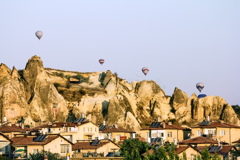 Balloons Amid Panaram Cappadocia at Dawn Stock Image - Image of ...
