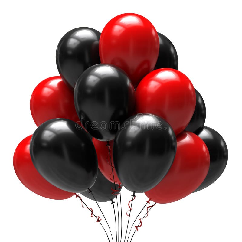 Red and Black Balloons, Vector Illustration. Confetti and Ribbons ...