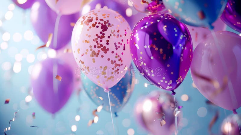 Balloons with Confetti and Streamers Underneath. Concept Party ...