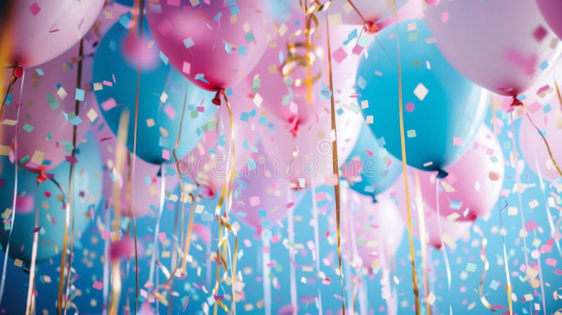 Balloons with Confetti and Streamers Underneath. Concept Party ...