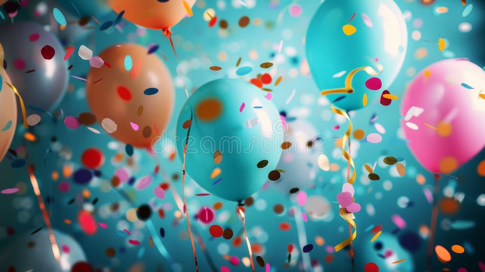 Balloons with Confetti and Streamers Underneath. Concept Party ...