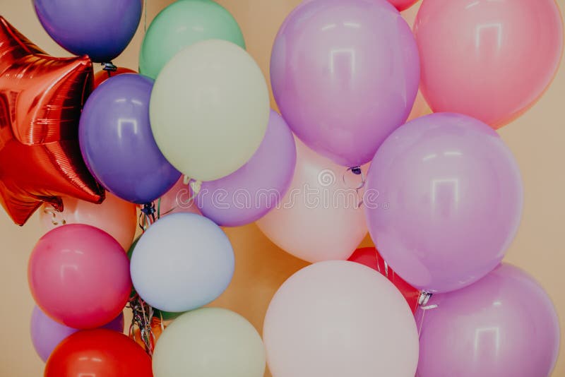 Balloons of Different Colors with Gifts for the Holiday Stock Photo ...