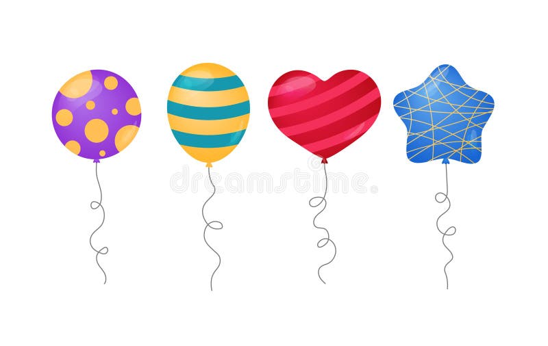 Balloons Different Shapes Isolated Vector Illustrations. Various ...