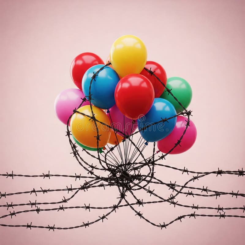 Balloons Entangled in Barbed Wire. Stock Photo - Image of balloon ...