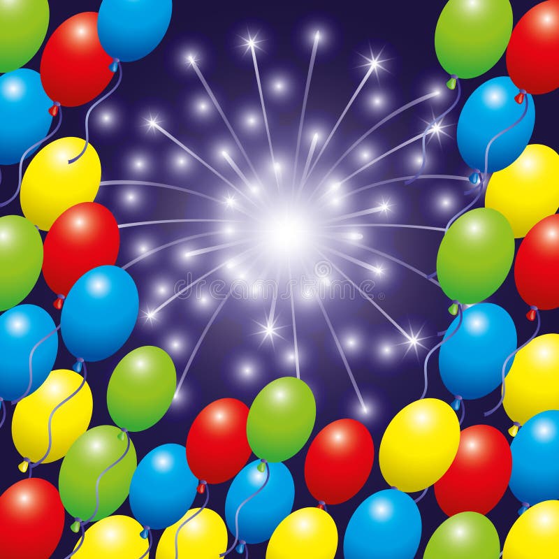 Balloons and firework. stock vector. Illustration of celebration - 41867643
