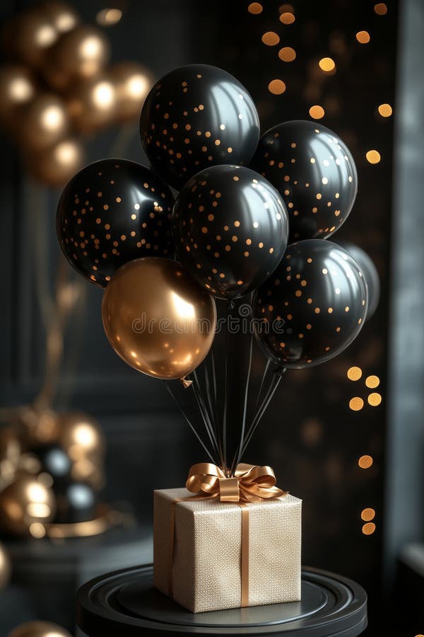 Balloons are Floating Above Gifts on a Table, Festive Banner. Generated ...