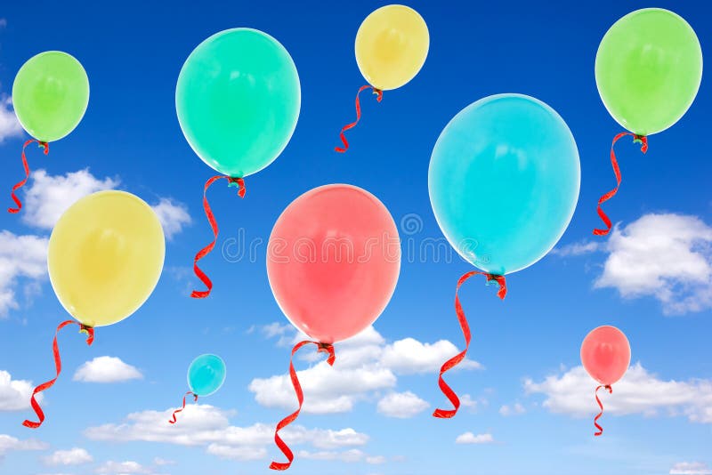 Balloons fly into the sky stock image. Image of round - 38442361