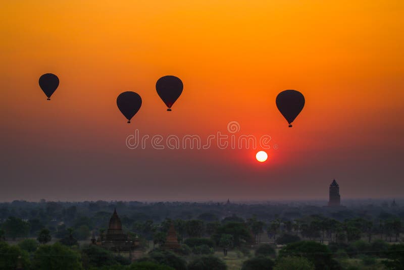 Balloons Flying Over the Ancient Pagodas Stock Image - Image of burmese ...