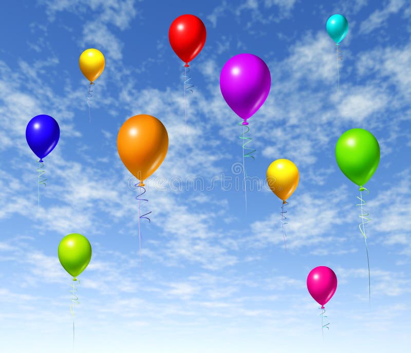 Balloons flying in the sky stock illustration. Illustration of balloon ...