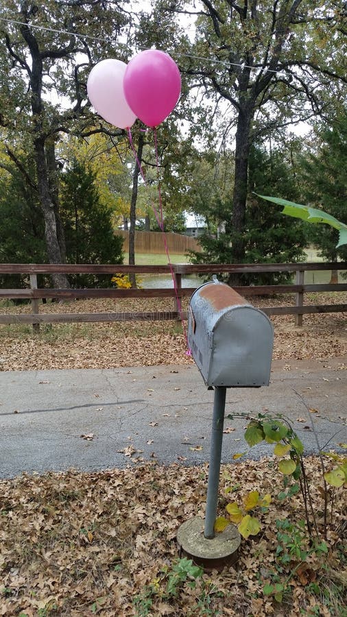 Balloons on a MailBox stock image. Image of celebration - 131453725
