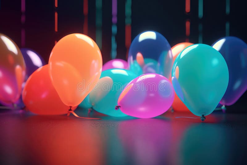 Balloons with Neon Lights on Colors Background. AI Generated Stock ...