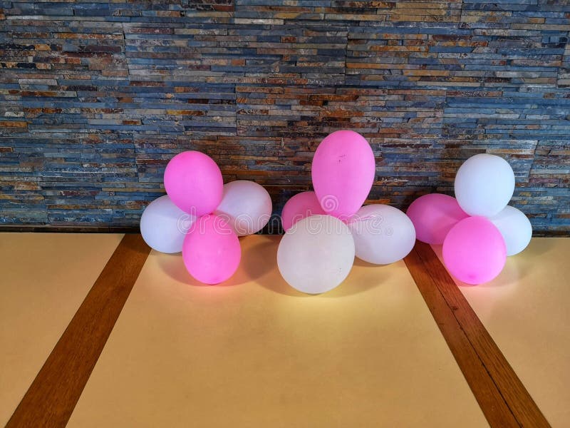 Balloons on a party table stock photo. Image of background - 165133222
