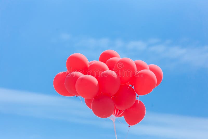 Balloons Red in the Sky Flying Isolated Stock Photo - Image of cloud ...