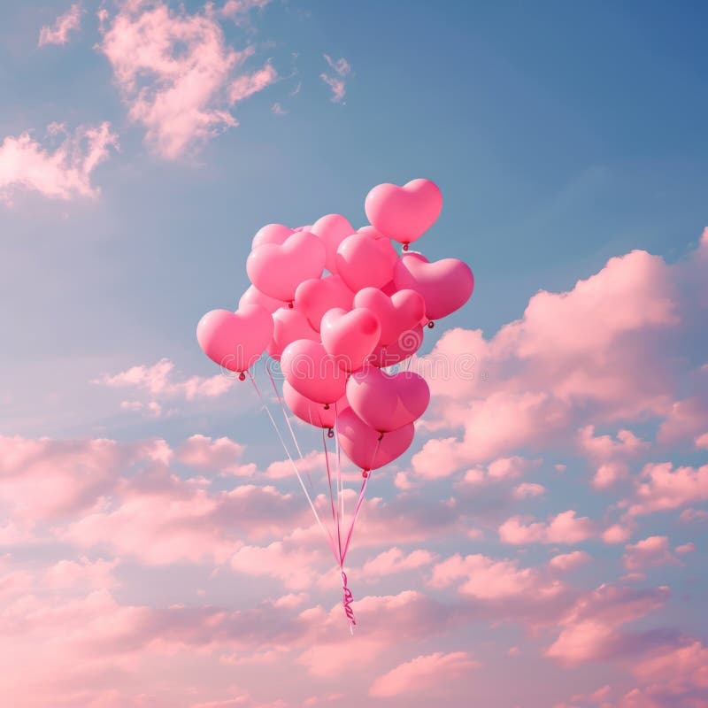 Balloons in the Shape of a Symbol of Love Fly into the Clouds in All ...