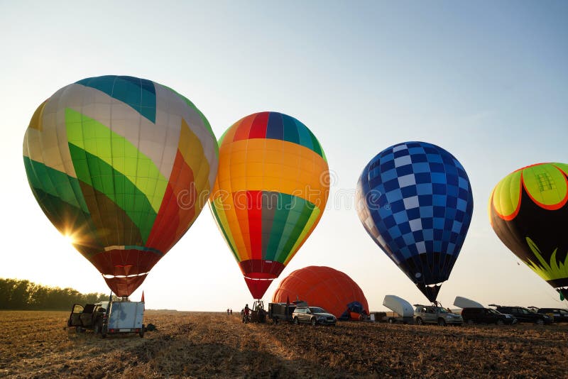 Balloons Start Fly on Fields, Stock Image - Image of heat, orange: 87503825