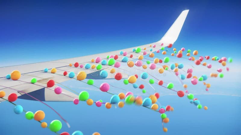 Balloons on Strings Attached To the Wing of an Airplane in Flight Stock ...