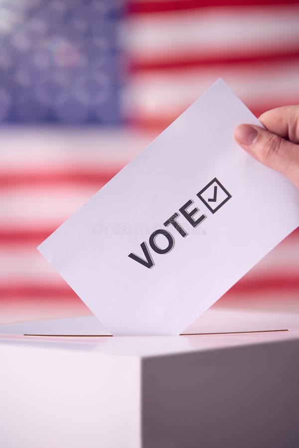 Ballot Being Cast in Front of American Flag Stock Photo - Image of ...