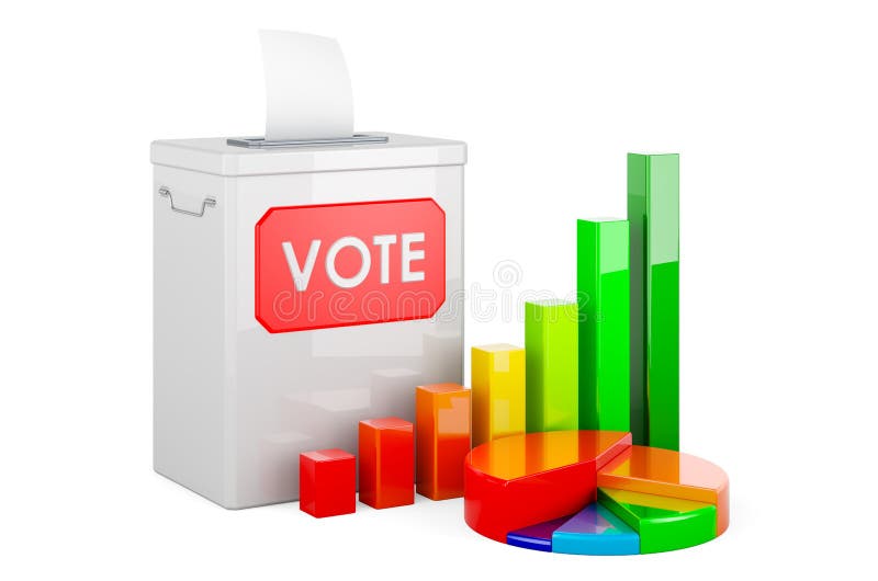 Ballot Box with Growth Bar Graph and Pie Chart, 3D Rendering Stock ...