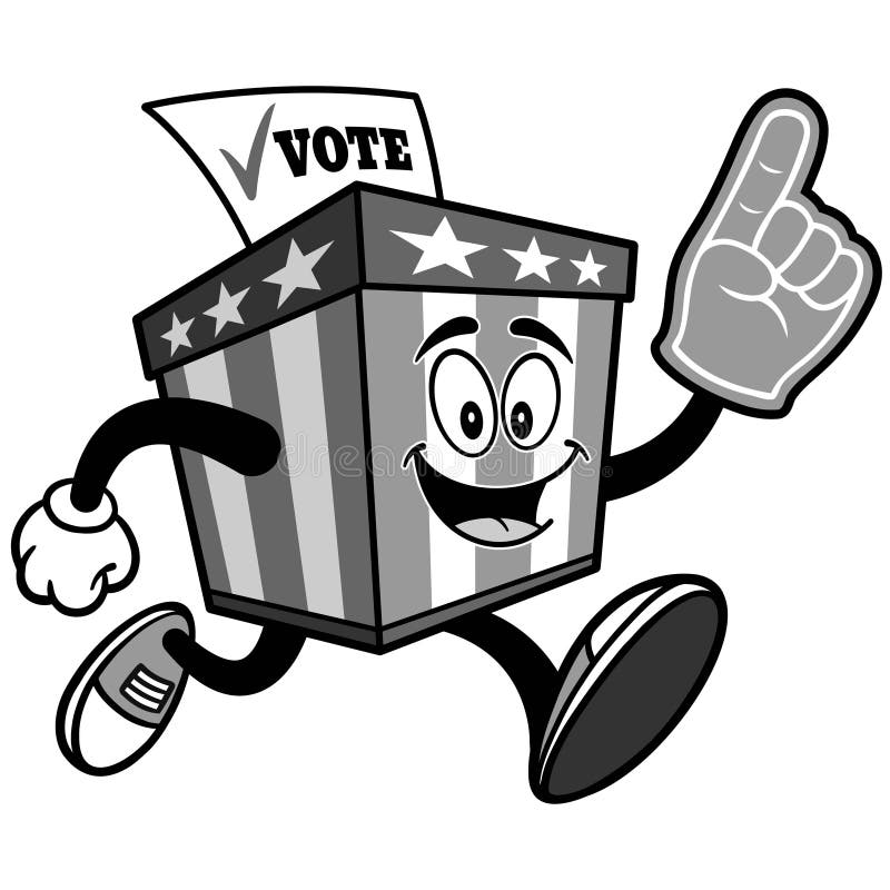 Ballot Box Mascot Running with Foam Finger Illustration Stock Vector ...