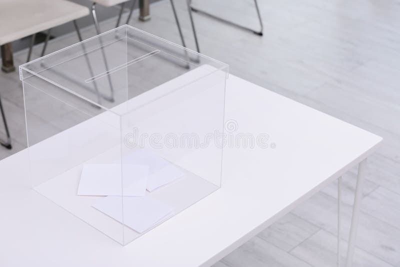 Ballot Box on Table at Polling Station Stock Image - Image of indoors ...
