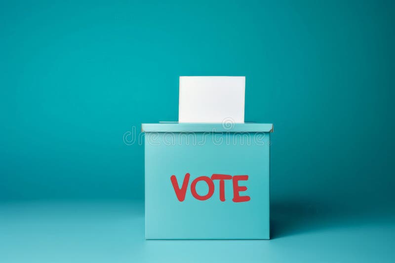 Ballot Box with VOTE Text on a Vibrant Aqua Backdrop. Voting and ...