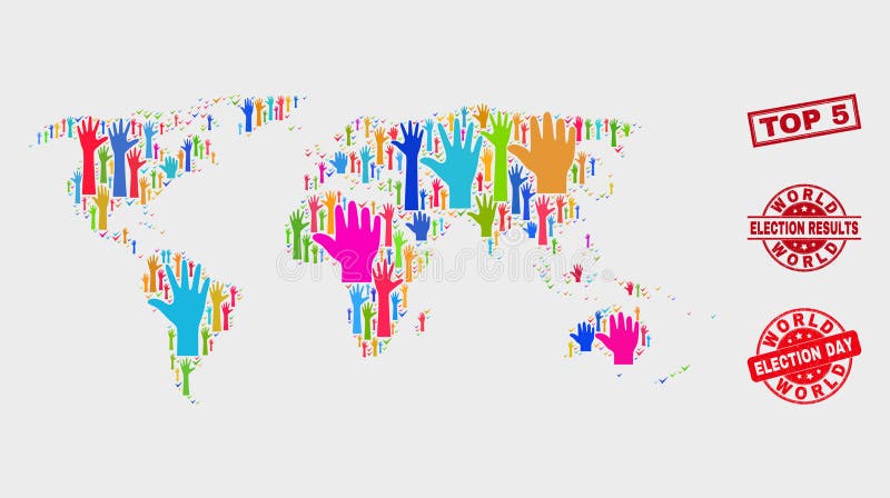 Composition of Poll World Map and Distress Top 5 Seal Stock Vector ...