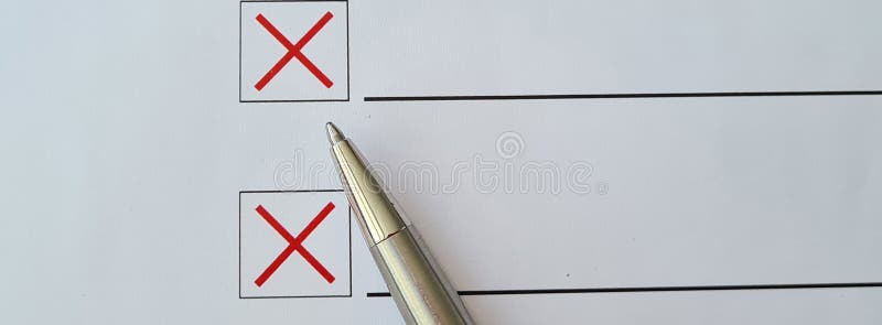 Ballpoint Pen Crosses Off Checklist Items with a Red X on White Paper ...