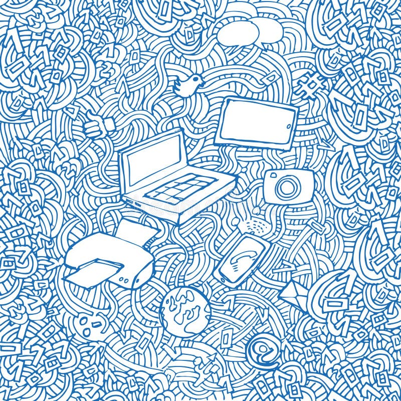 Ballpoint Pen Drawing with with Computers Stock Vector - Illustration ...