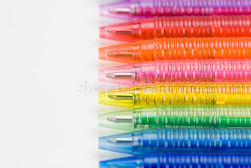 Ballpoint Pen in Eight Colors Stock Photo - Image of transparent ...