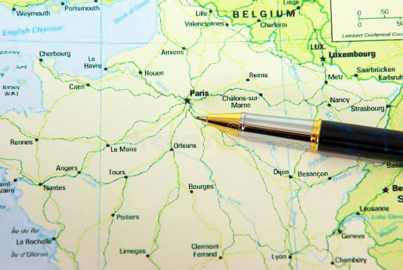 Ballpoint pen on map stock photo. Image of maps, attachment - 13945282