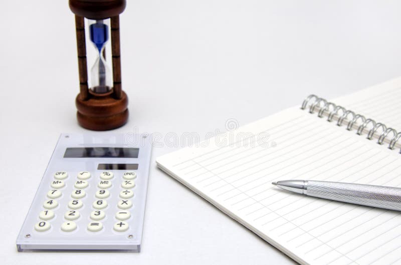 Ballpoint Pen and Notebook and Calculator. Stock Photo - Image of ...