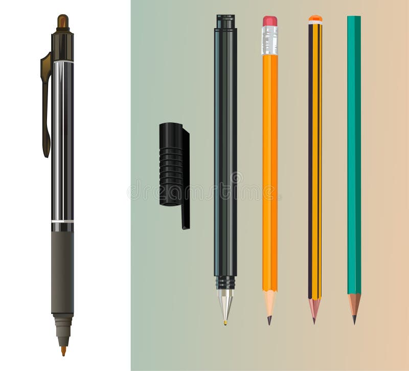 Ballpoint Pens and Simple Pencils. Vector Illustration Stock Vector ...