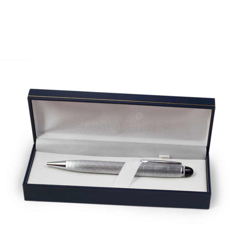 Ballpoint Silver Pen in a Gift Box Stock Image - Image of diagonal ...