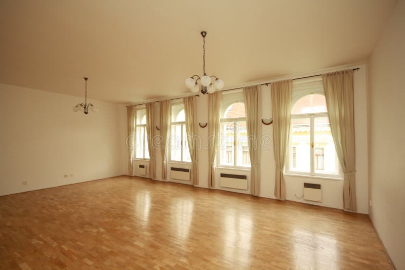 Empty Ballroom with Wooden Floor Stock Image - Image of indoors ...