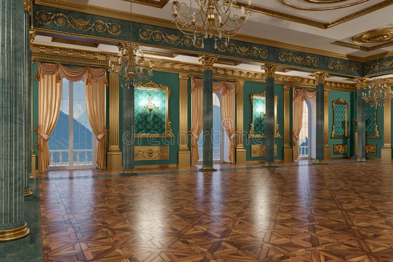 The Ballroom and Restaurant in Classic Style. 3D Render Stock ...