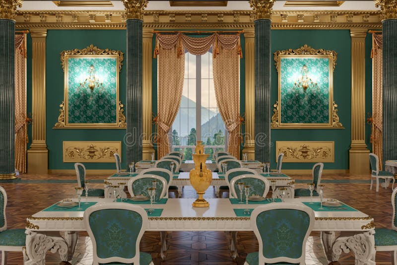 The Ballroom and Restaurant in Classic Style. 3D Render Stock ...